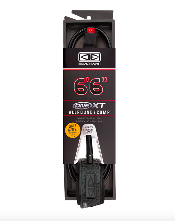 Ocean & Earth OneXT All Round/Comp 6ft 6 Surfboard Leash - Black | Wetsuit